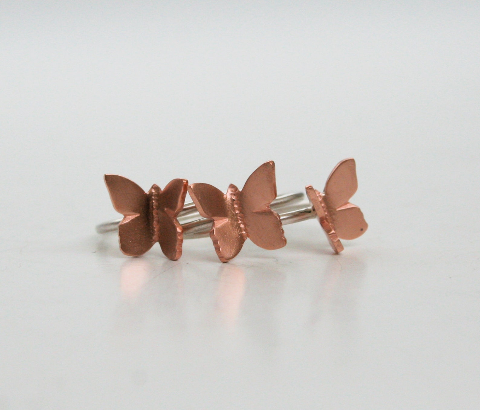 Copper and Silver Stacking Butterfly Ring Set, Butterfly Jewelry, Gift ...