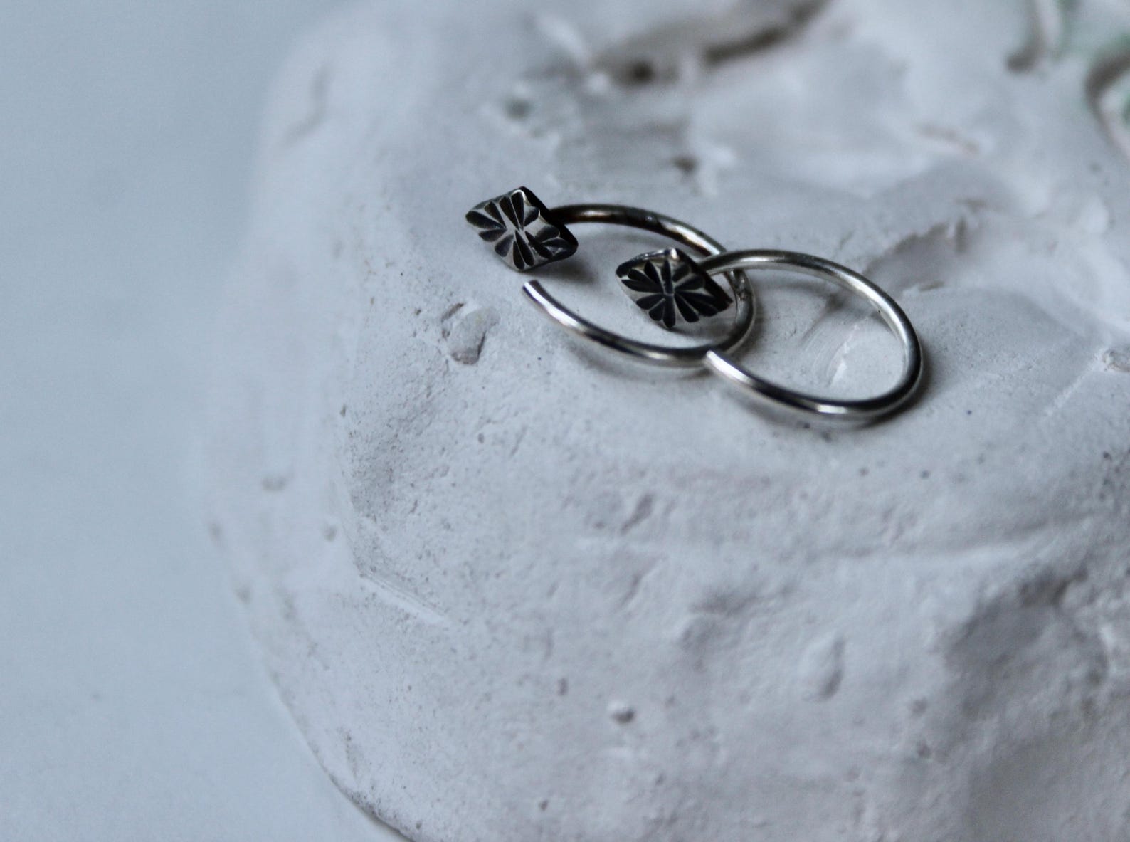 Silver Diamond Shape Backless Huggie Sleeper Earrings, Wrap Around ...