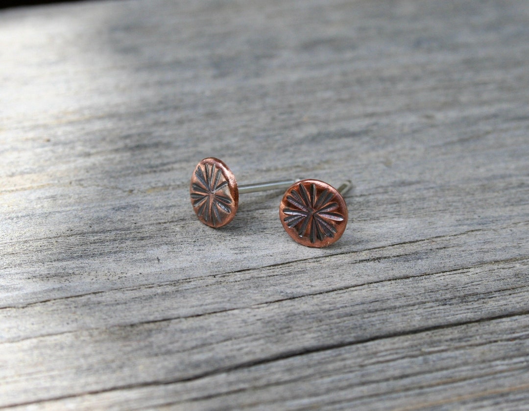 Small 6mm Rustic Hammered Copper Dot Earrings, Sunshine Design ...