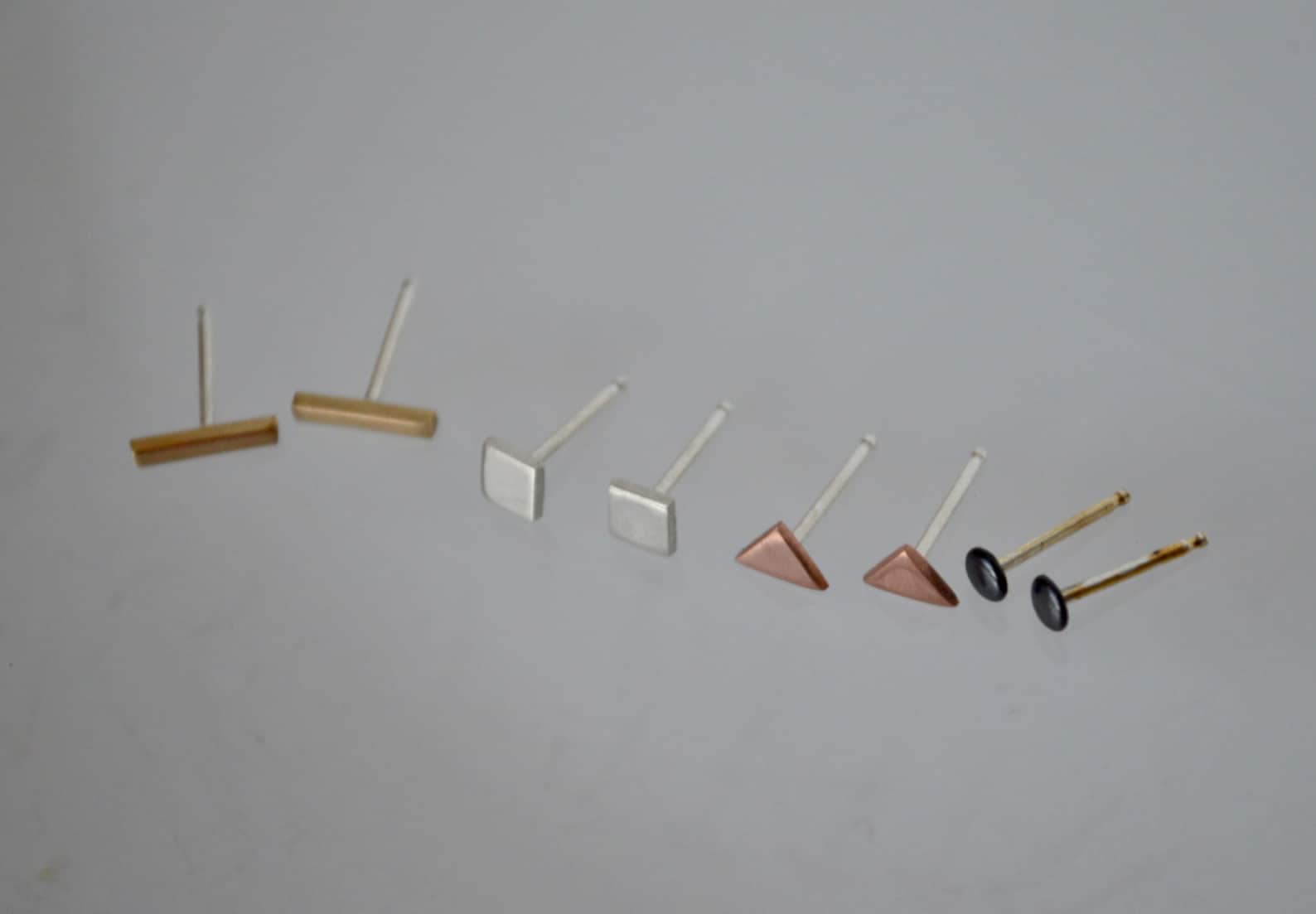 Mixed Metal Stud Earrings, Brass, Copper, Silver, Black Post Earrings ...