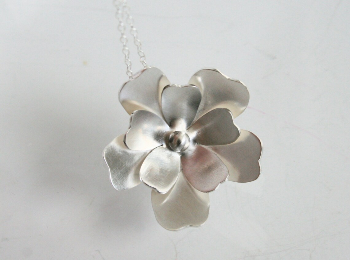 Silver Flower Necklace Silver Statement Necklace Big Flower - Etsy