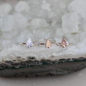 Pine Tree Ring With Gold Filled Tree Silver Band, Hammered Silver ...