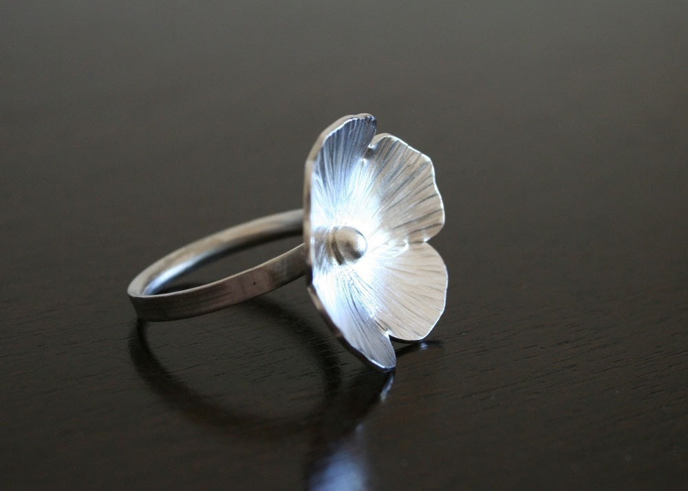 Silver Poppy Ring Poppy Jewelry Statement Ring Statement - Etsy