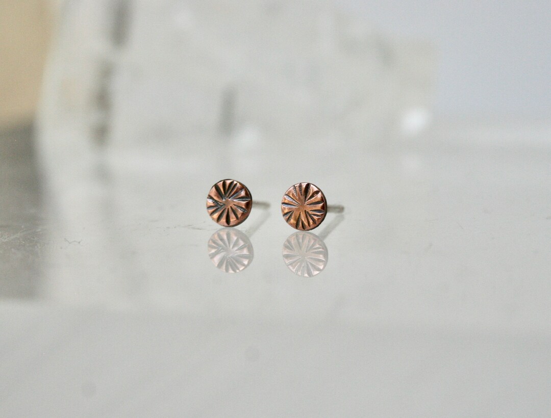 Tiny Rustic Hammered Copper Dot Earrings, Sunshine Design, Minimalist ...