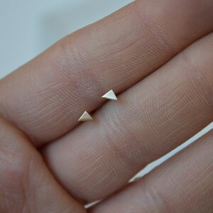 14k Gold Triangle Studs, Tiny Studs, Stud Earrings, Tiny Earrings, Solid 14k Gold Earrings,gold ...