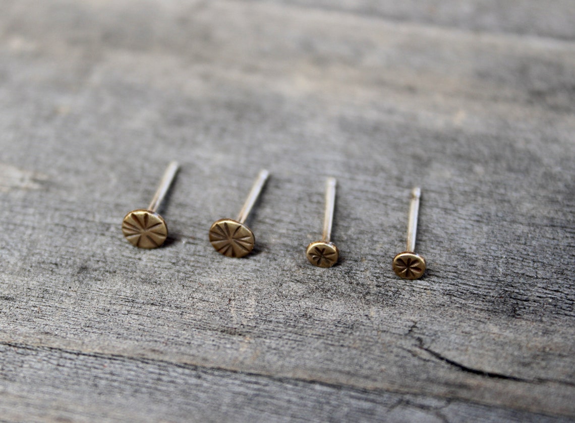 Antiqued Brass Stud Earrings, Tiny Studs, 3mm & 4mm, Earring Set of Two ...