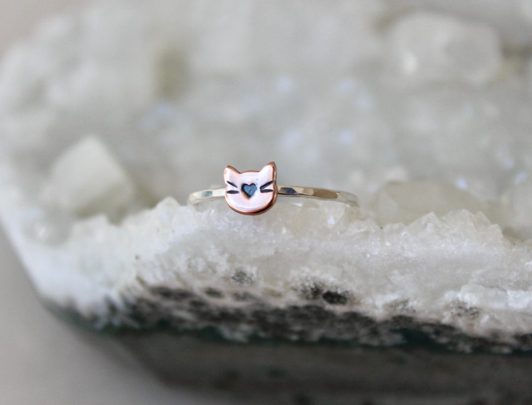Cute Cat Ring With Heart Nose, Kitty Jewelry, Gift for Cat Lady, Animal ...