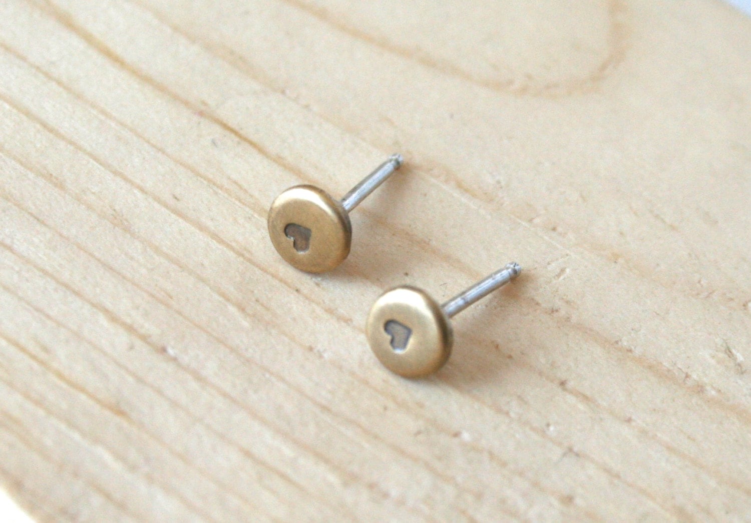 Antiqued Brass Earrings Brass Dot Earrings Heart Earrings - Etsy