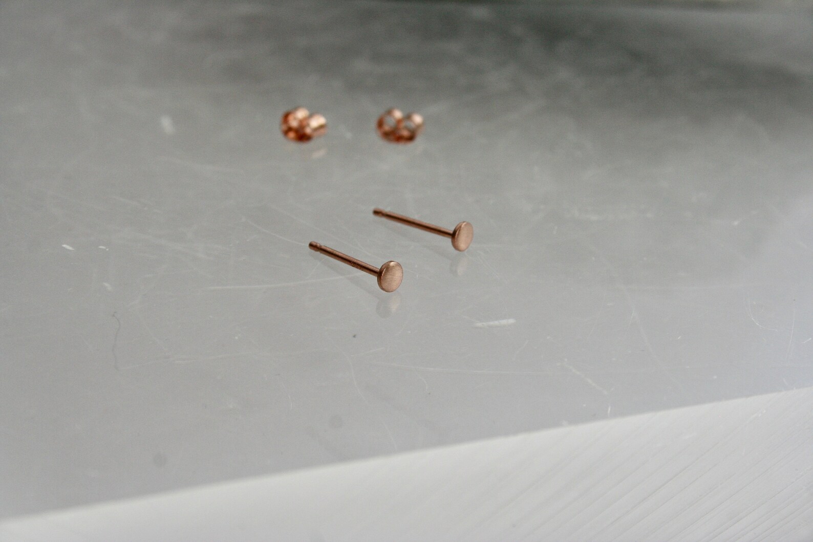 Tiny 3mm Minimal Solid Rose Gold Dot Stud Earrings Pink Gold | Etsy