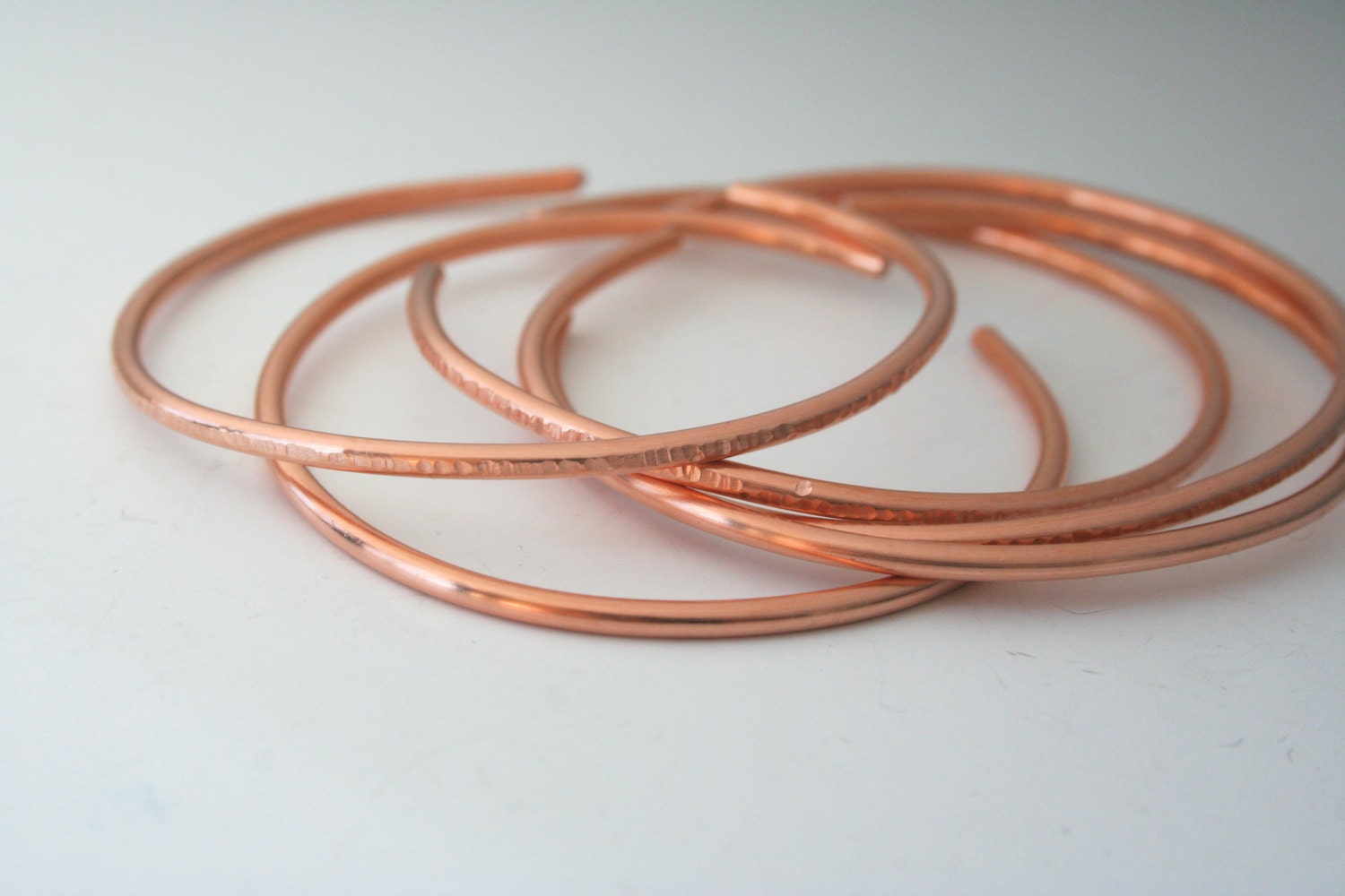 Minimal Hammered Copper Stacking Cuff Bracelets, Hammered Bracelets ...