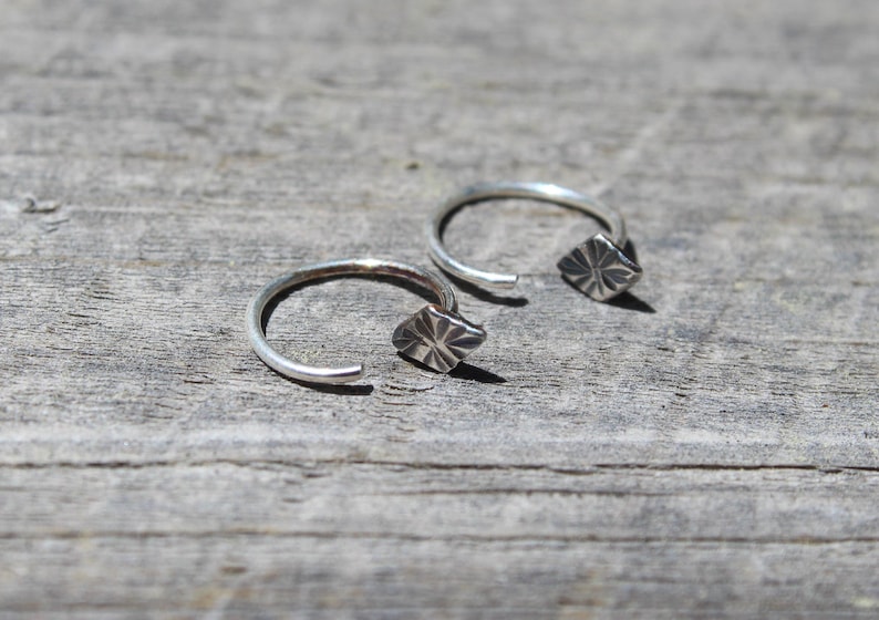Silver Diamond Shape Backless Huggie Sleeper Earrings, Wrap Around ...