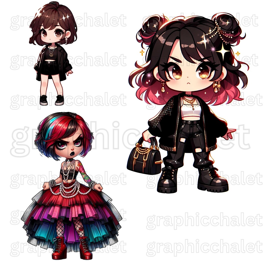 25 Chibi Girls Collection 1, Goth, Evil, Cute, Rebellious Cliparts ...