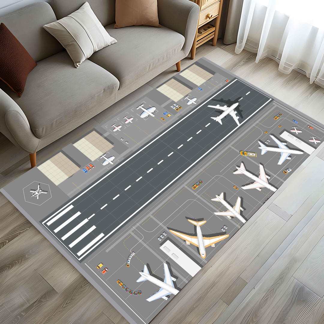 Runway and Airport Rug, Aviation and Plane Area Rug, Kids Room Decor ...