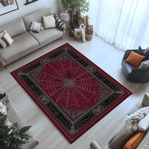 Gothic Spider Web Rug: Black, Red Floral Halloween Decor - Etsy