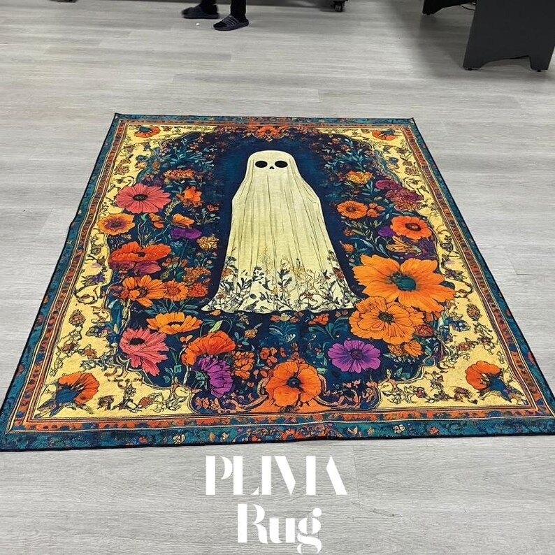 Whimsical Ghost Rug, Gothic Home Decor, Vintage Look Washable Rug ...