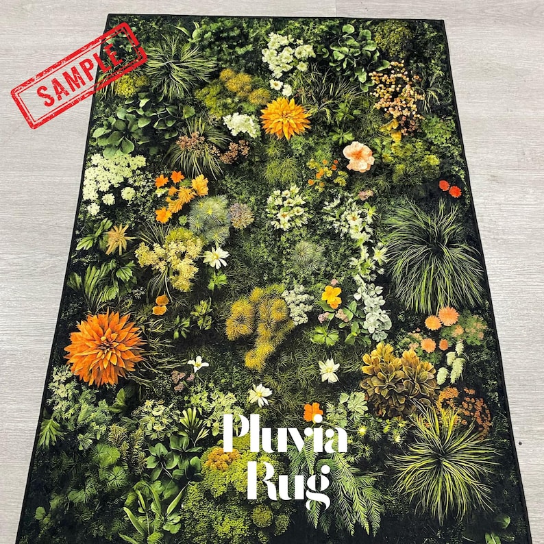 Cottagecore Moss Rug, Green Botanical Rug for Living Room, Floral Plant ...