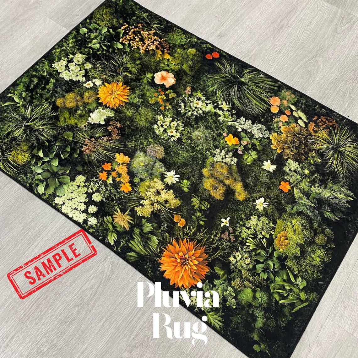 Cottagecore Moss Rug, Green Botanical Rug for Living Room, Floral Plant ...