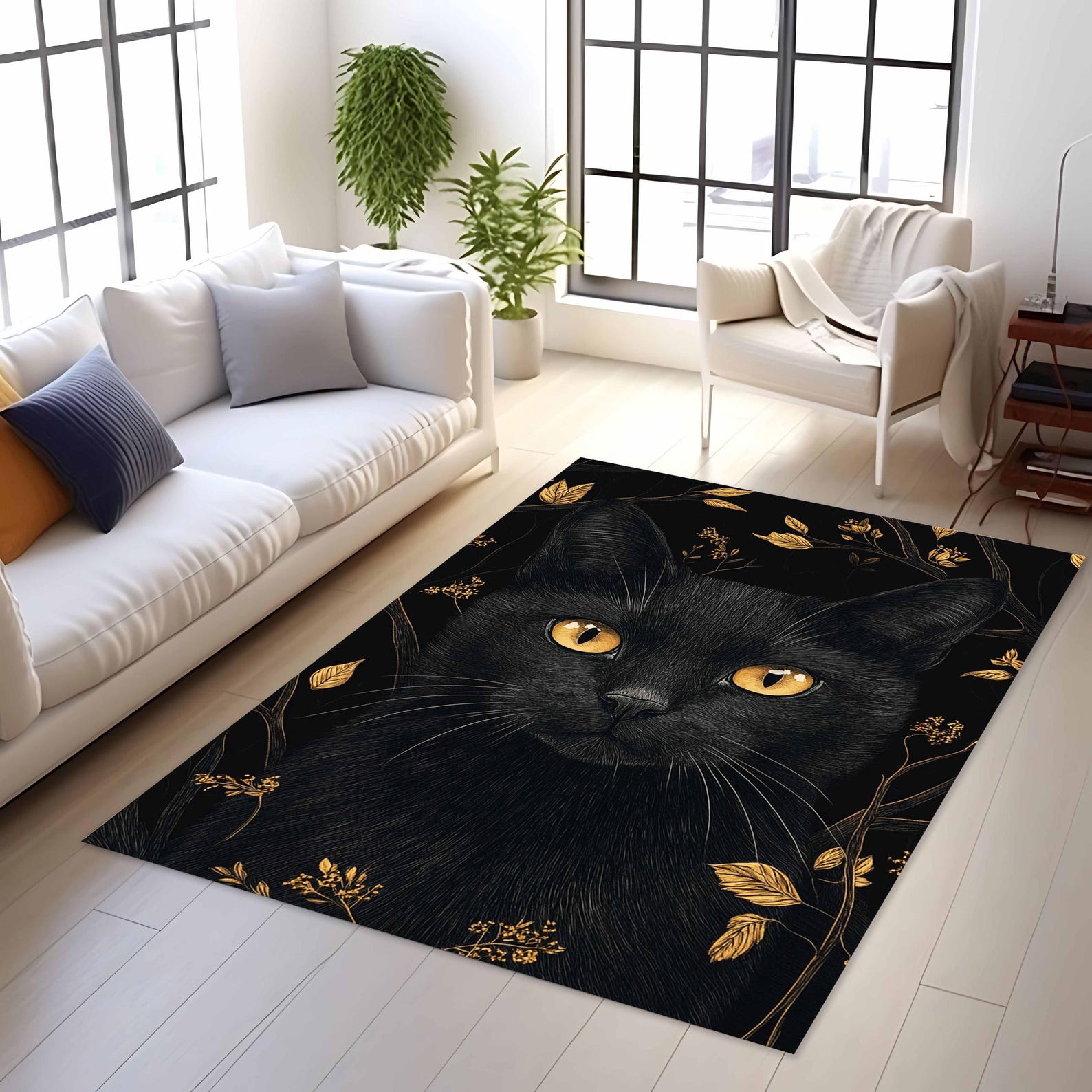 Animal Rug, Animal Pattern, Black Rug,gift for Cat Lover, Animal Motif ...
