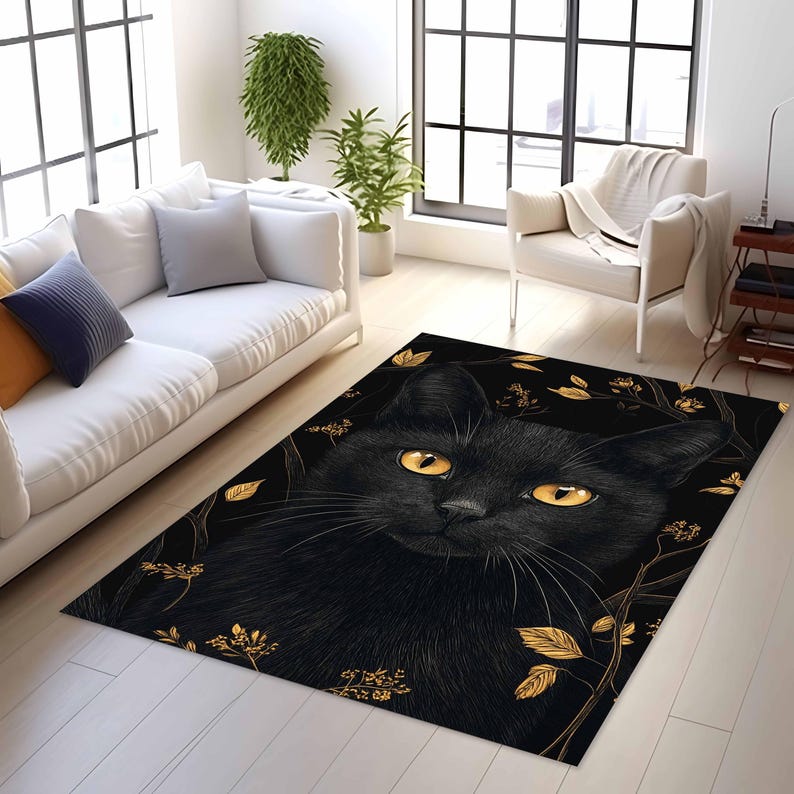 Animal Rug, Animal Pattern, Black Rug,gift for Cat Lover, Animal Motif ...