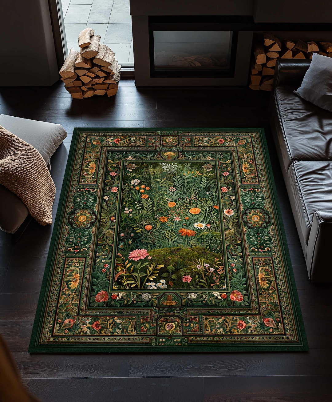 Cottagecore Moss Rug, Botanical Wildflower Carpet, Washable Area Rug - Etsy