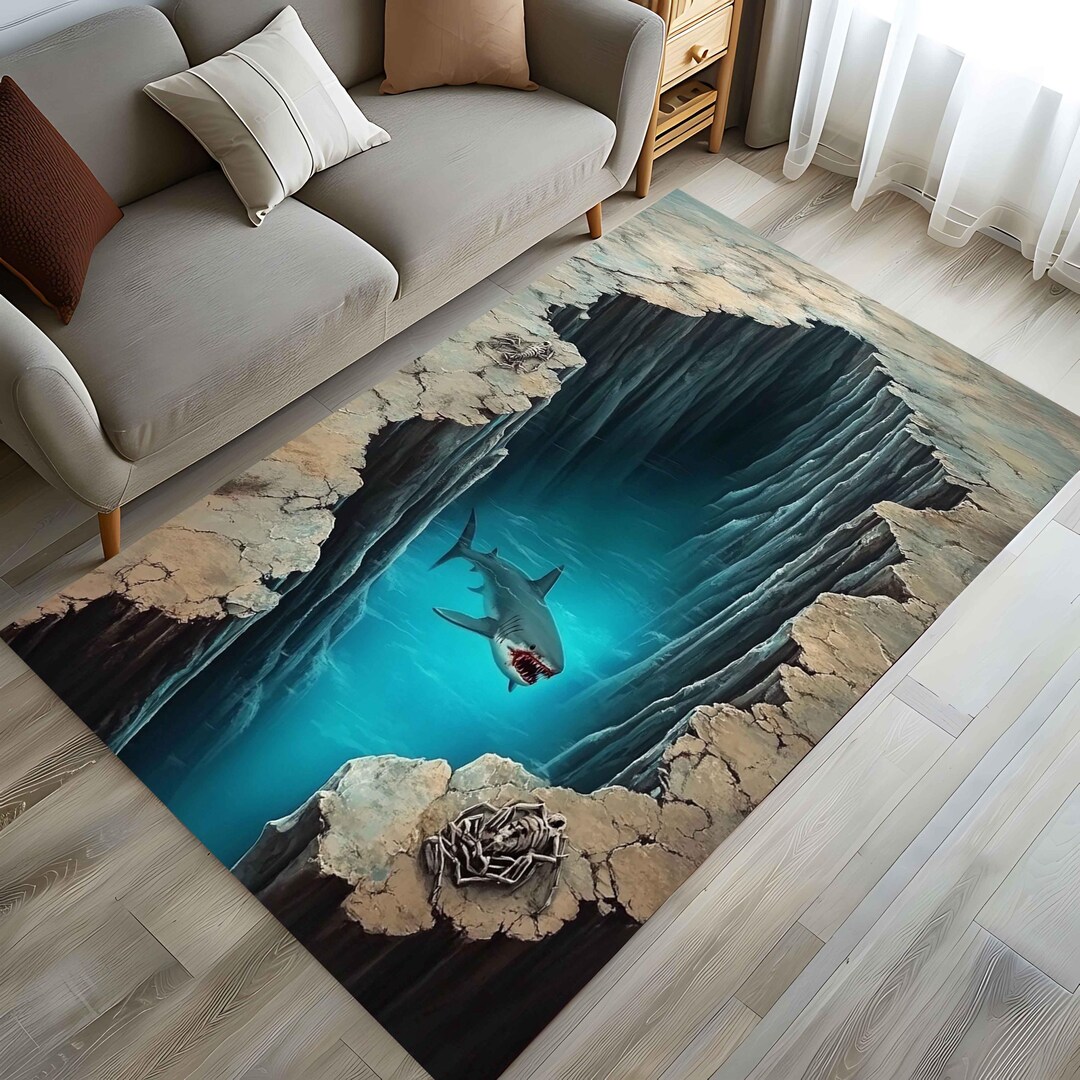 3D Rug, Custom Rug, Illusion Rug, 3D Huge Crack in Living Room Rug ...