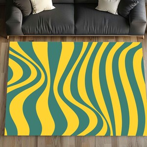 Retro Wavy Pattern Rug for Living Room, Bedroom, Colorful 70s Inspired ...