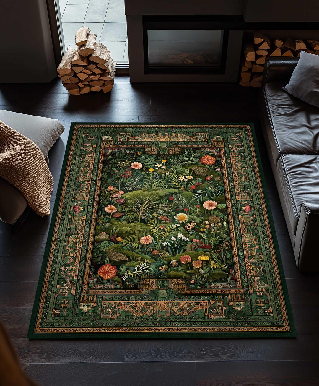 Botanical Moss Rug, Cottagecore Wildflower Carpet, Farmhouse Style ...