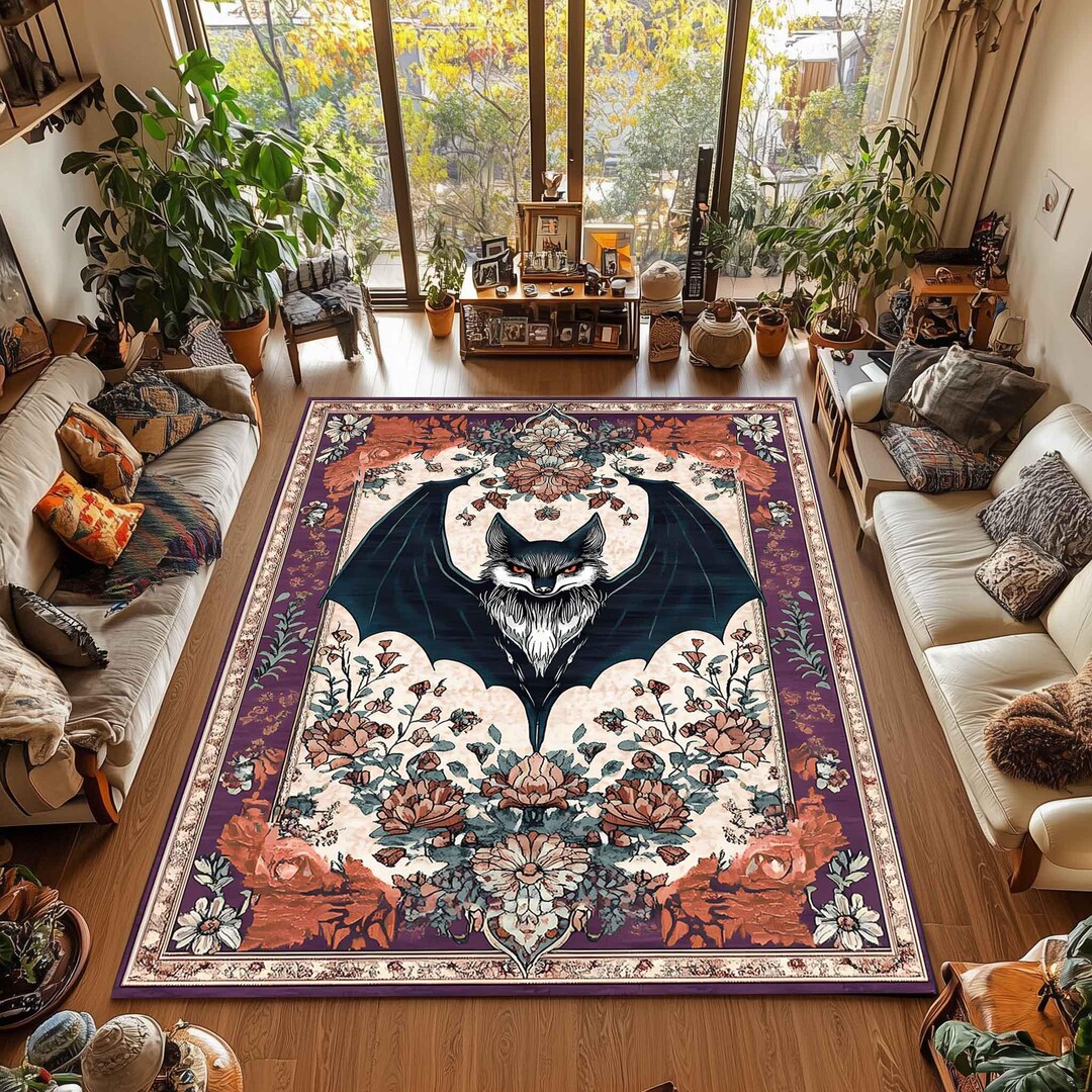 Gothic Bat Rug, Washable Rococo Rug for Goth Room Decor, Area Rug ...