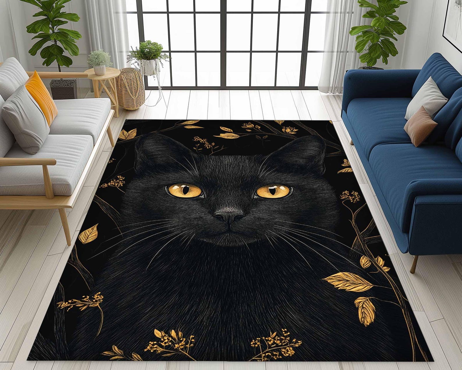 Animal Rug, Animal Pattern, Black Rug,gift for Cat Lover, Animal Motif ...