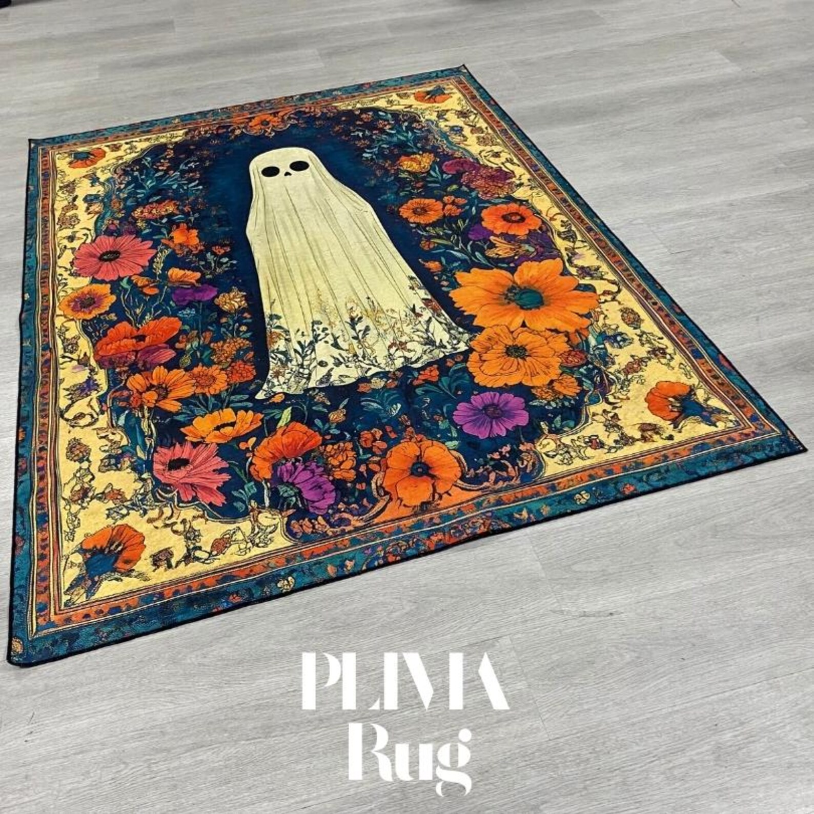 Whimsical Ghost Rug, Gothic Home Decor, Vintage Look Washable Rug ...