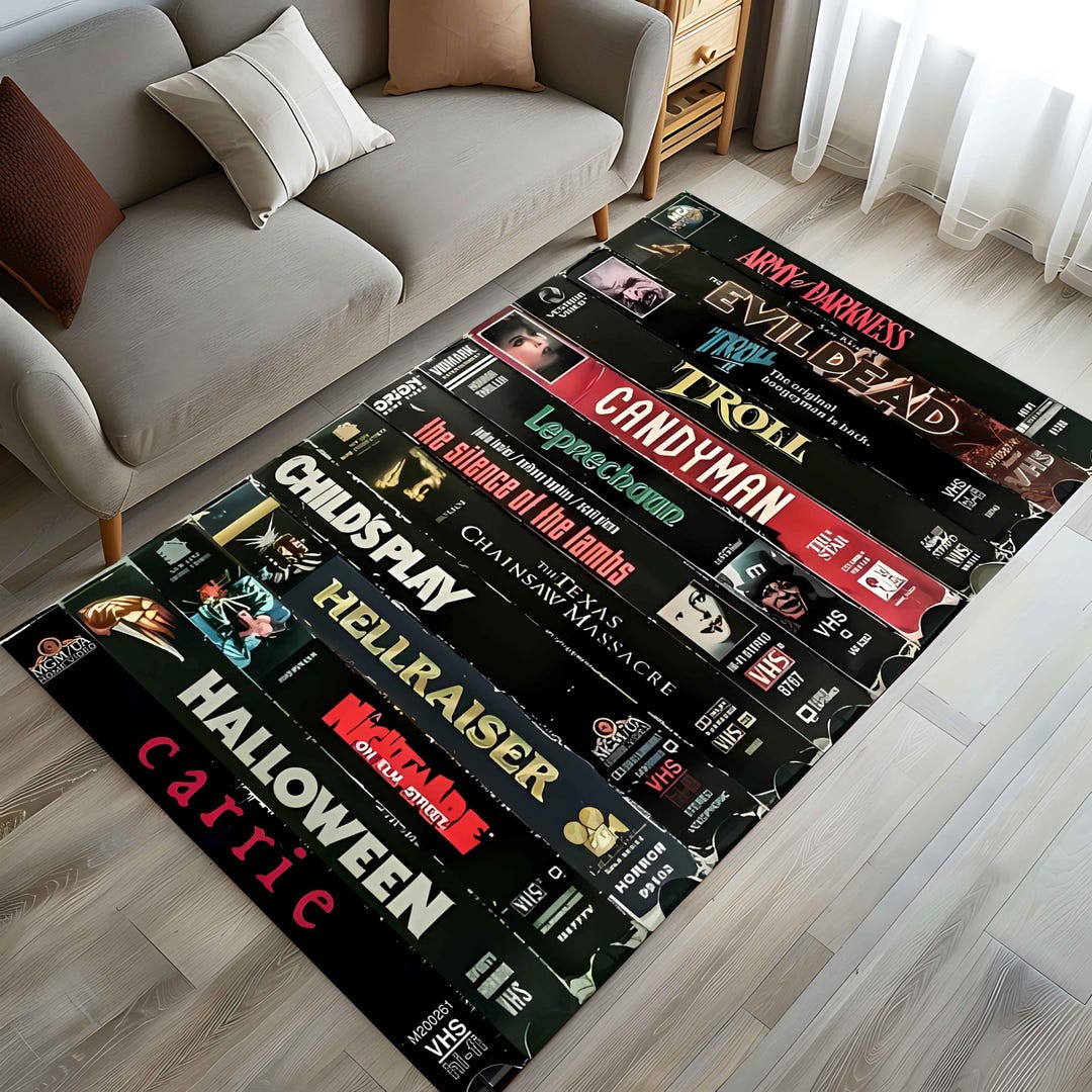 Horror VHS Rug Retro Movie Room Decor, Classic Horror Themed Rug ...