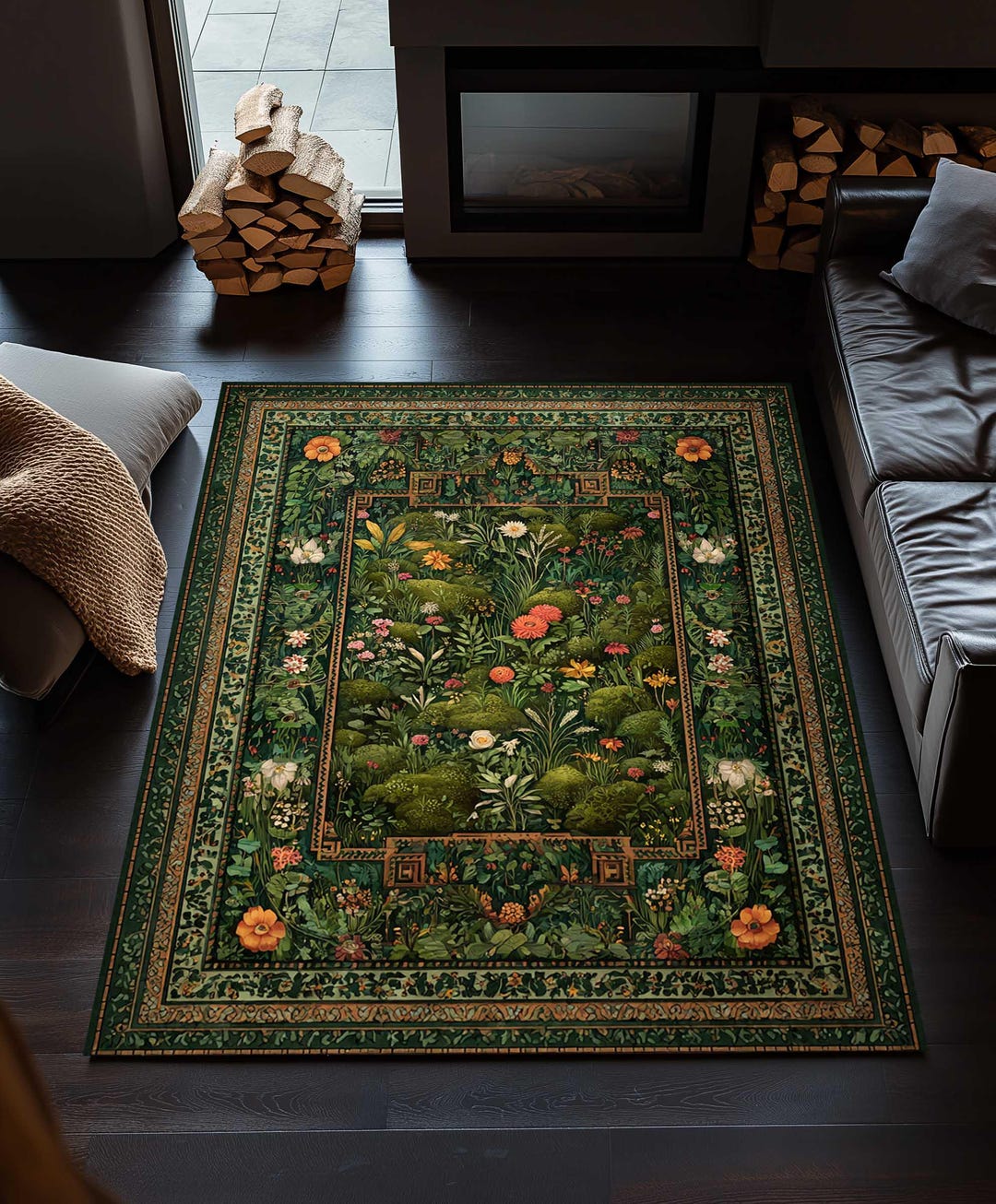 Wildflower Botanical Area Rug, Cottagecore Green Moss Carpet - Etsy