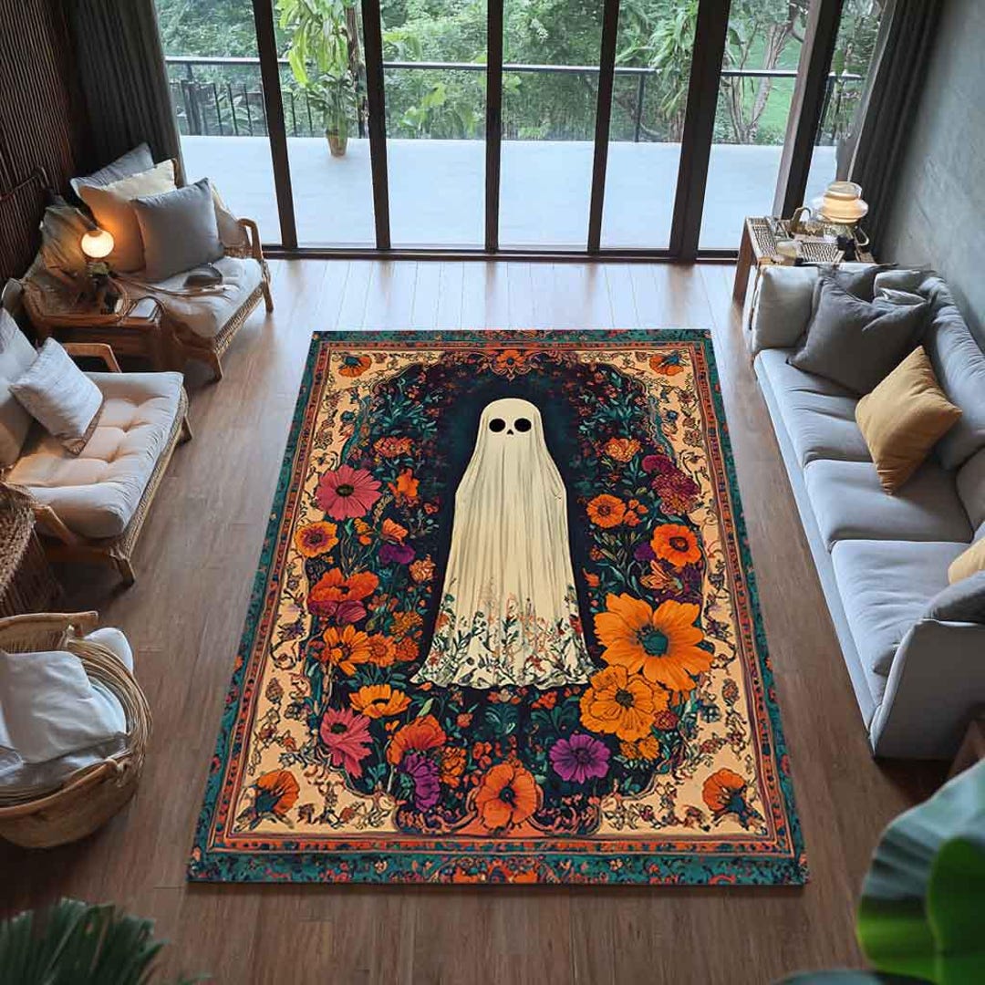 Whimsical Ghost Rug, Gothic Home Decor, Vintage Look Washable Rug ...