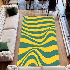 Retro Wavy Pattern Rug for Living Room, Bedroom, Colorful 70s Inspired ...