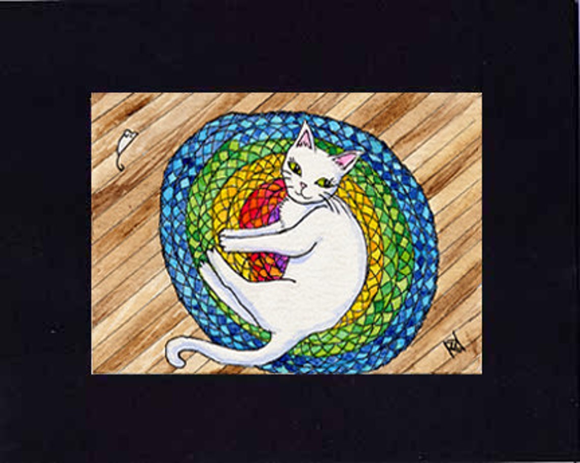 Cat on a Braided Rug Matted Print - Etsy