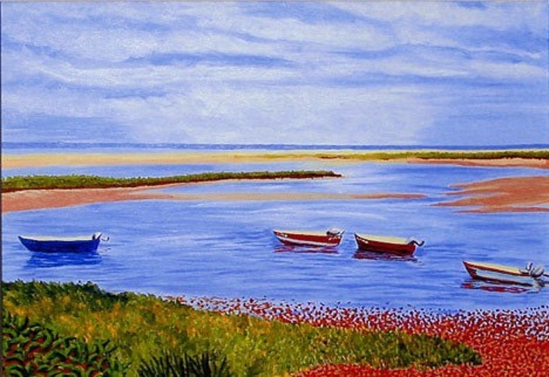 CAPE COD Seascape Boats on Beach Matted 8x10" Print - Etsy