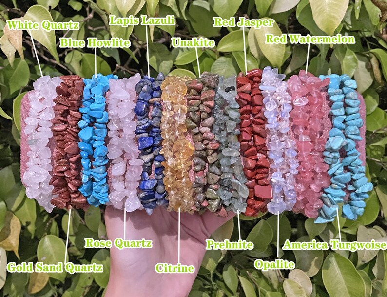 Natural Crystals Stretchy Chip Bracelets, Stone Bracelets, Bracelet for ...