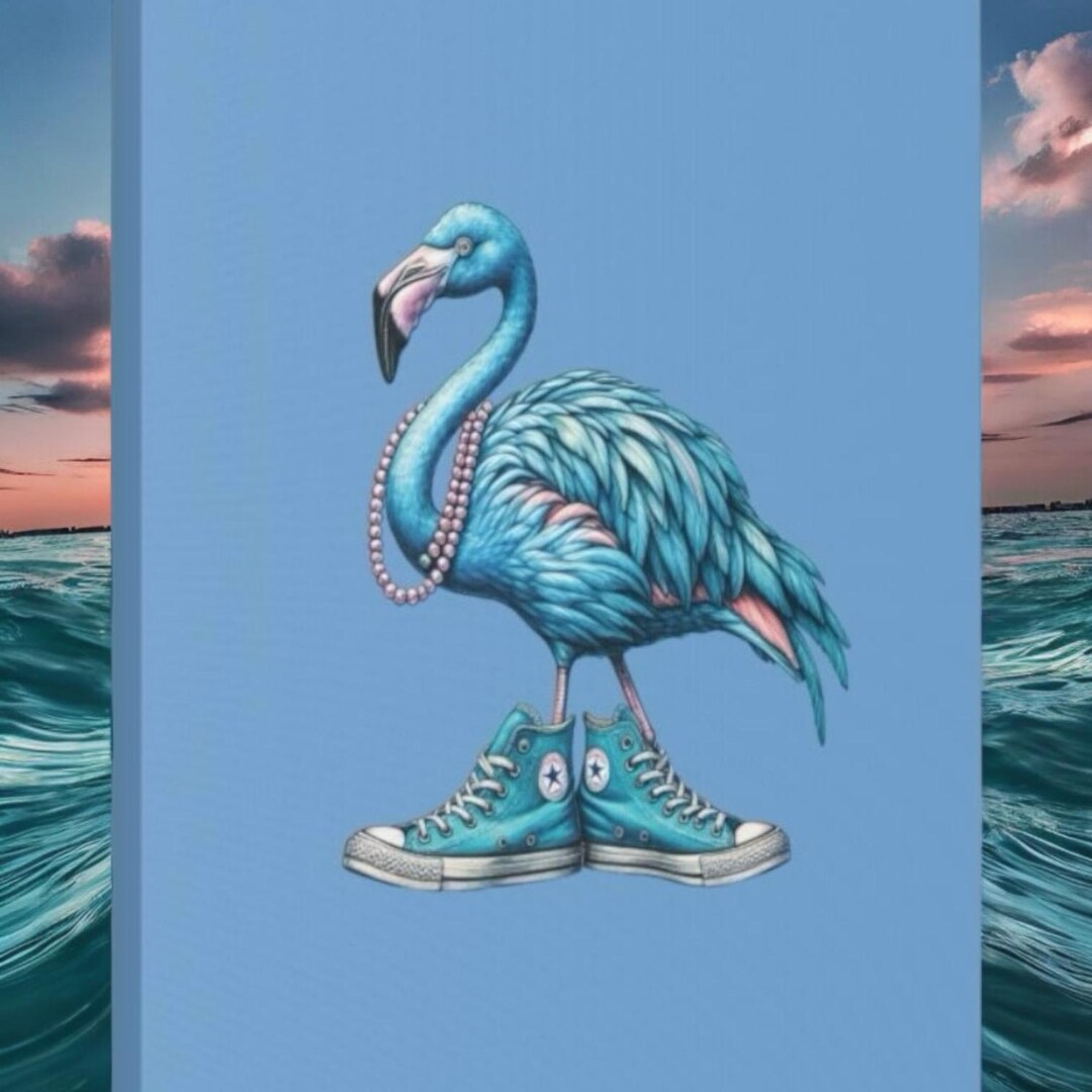 Lady Blue Flamingo Wearing Pearls and Converse Tennis. Satin Canvas ...