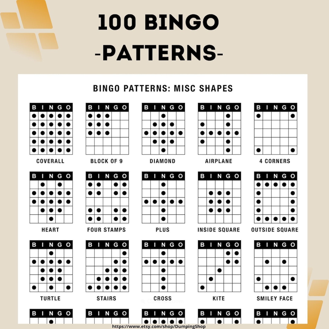100 Bingo Patterns. Bingo Winning Patterns. Bingo Alphabet, Numbers ...