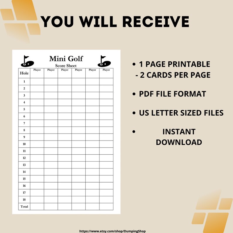 Miniature Golf, Printable Mini Golf Score Sheet PDF Format, 2 per Page ...