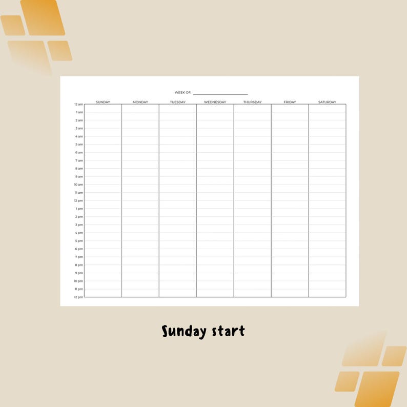 Printable Weekly Time Blocking Planner Monday or Sunday Start 24 Hour ...