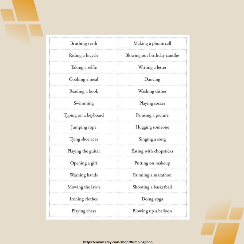 Printable Charades Set of 100 Phrases & Words. Charades Ideas. Kids ...