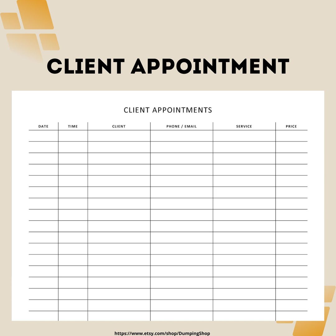 Client Appointment Tracker. Printable Appointment Log. - Etsy