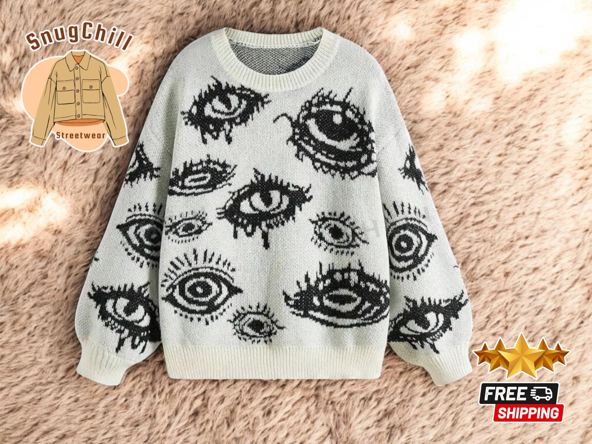 Eye Pattern Knit Sweater | Oversized Cozy Pullover | Soft & Warm ...