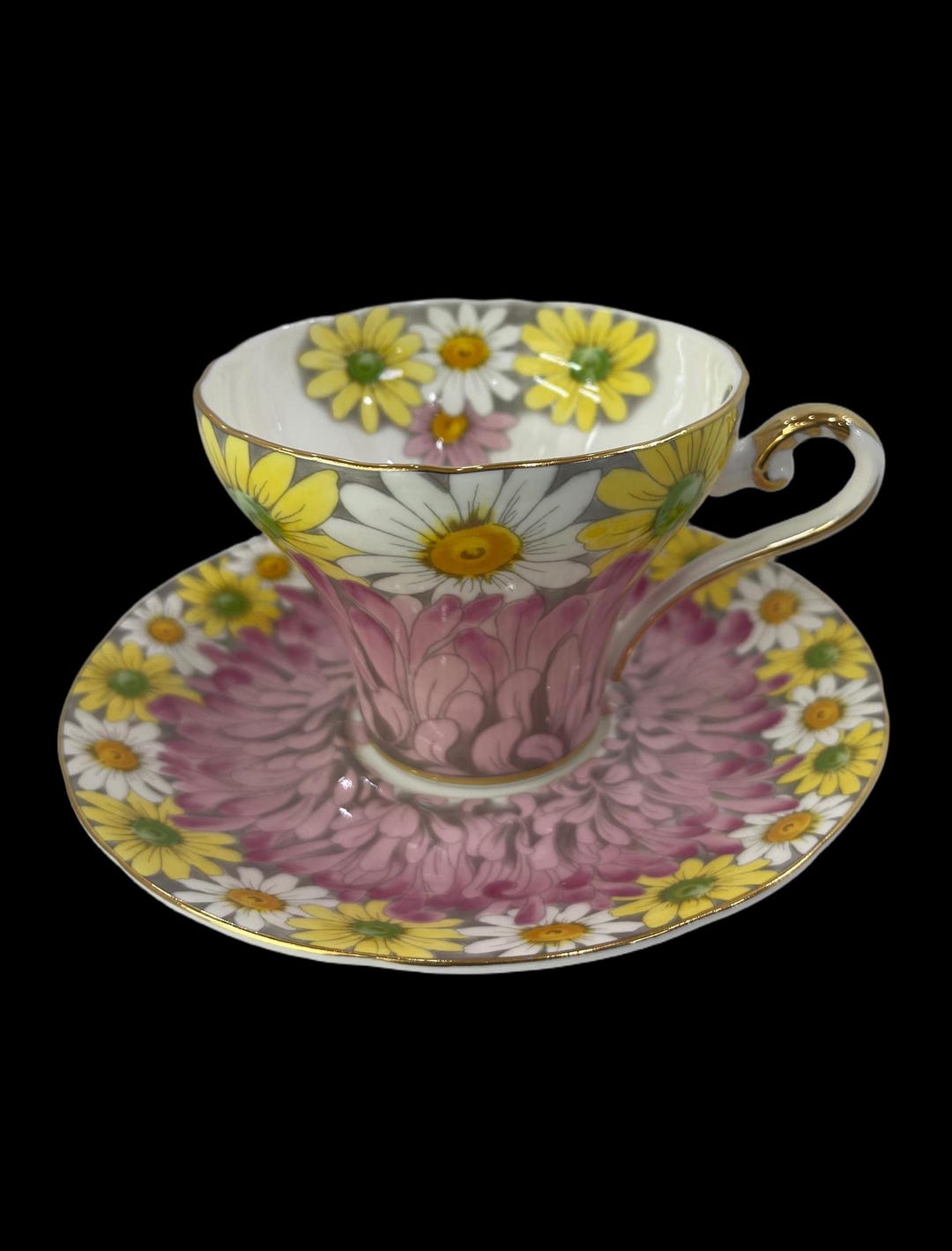 Aynsley England Corset Daisy Coffee Cup and Saucer Vintage Bone China ...
