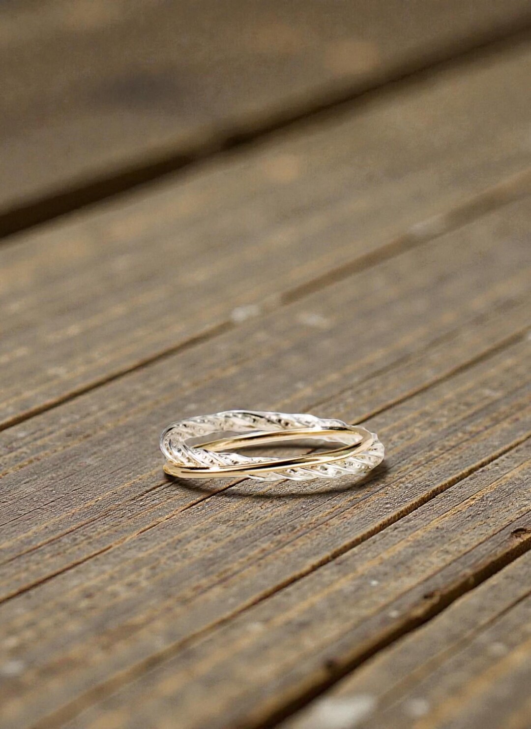 Two Tone Wrap Ring, 14K Gold Filled and 925 Sterling Silver Double Band ...