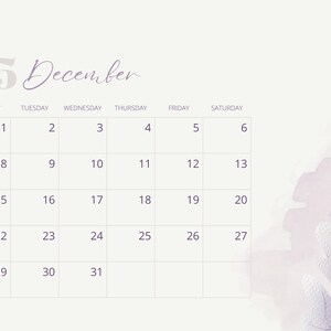 Aesthetic Minimalist Watercolor Illustration Year 2025 Monthly Calendar ...