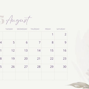 Aesthetic Minimalist Watercolor Illustration Year 2025 Monthly Calendar ...