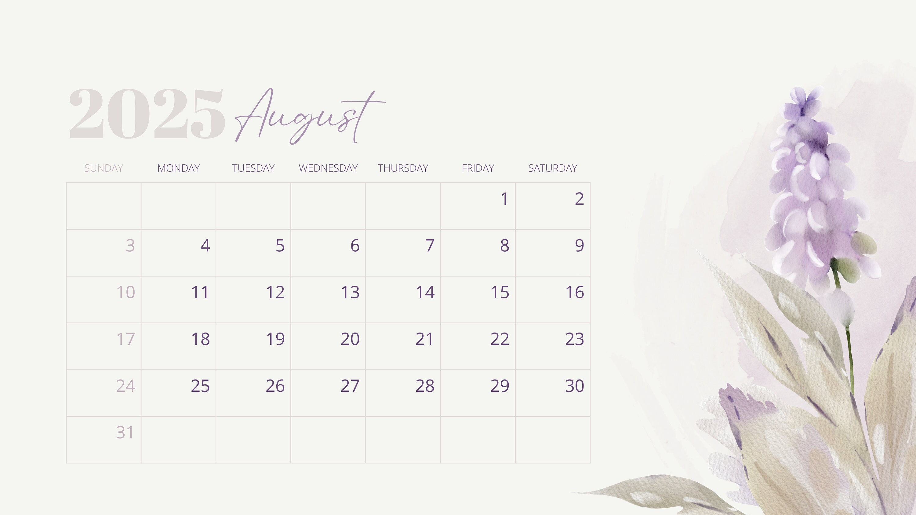 Aesthetic Minimalist Watercolor Illustration Year 2025 Monthly Calendar ...