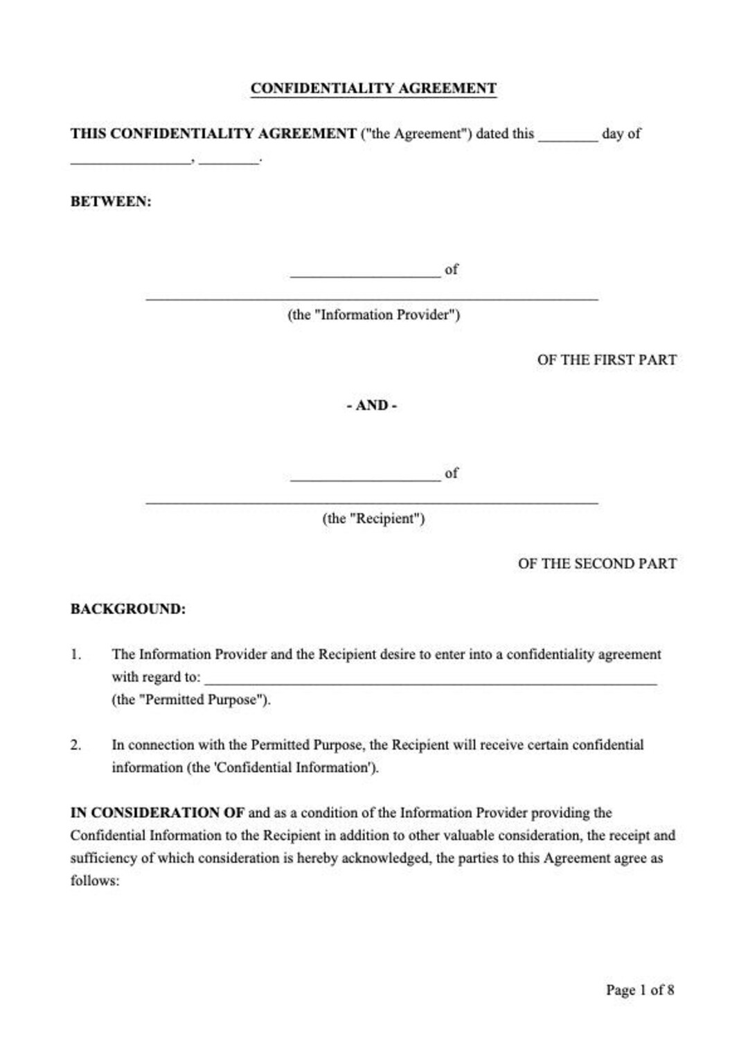 Confidentiality Agreement Law Document for 2 or More Parties ...